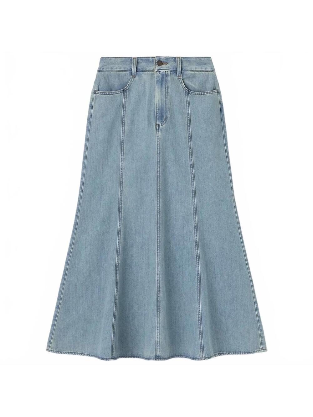 Uniqlo | Skirts | Uniqlo Gu Light Denim Flared Maxi Skirt Blue Xs ...
